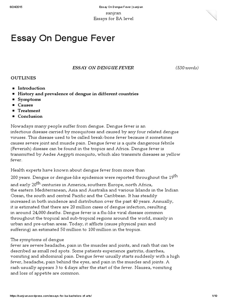 Essay On Dengue Fever - Sanjran | PDF | Virology | Clinical Medicine