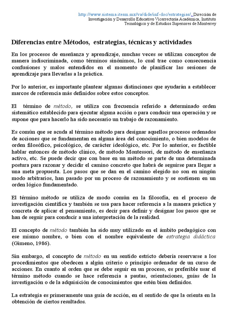 Diferencia Entre Metodo Estrategia y Tecnica | PDF | Método científico | Aprendizaje