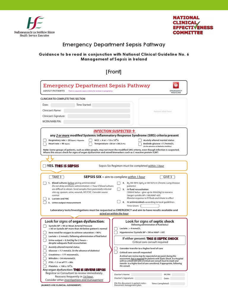 Emergency Department Adult Sepsis Pathway Nov2014 | Sepsis | Shock ...