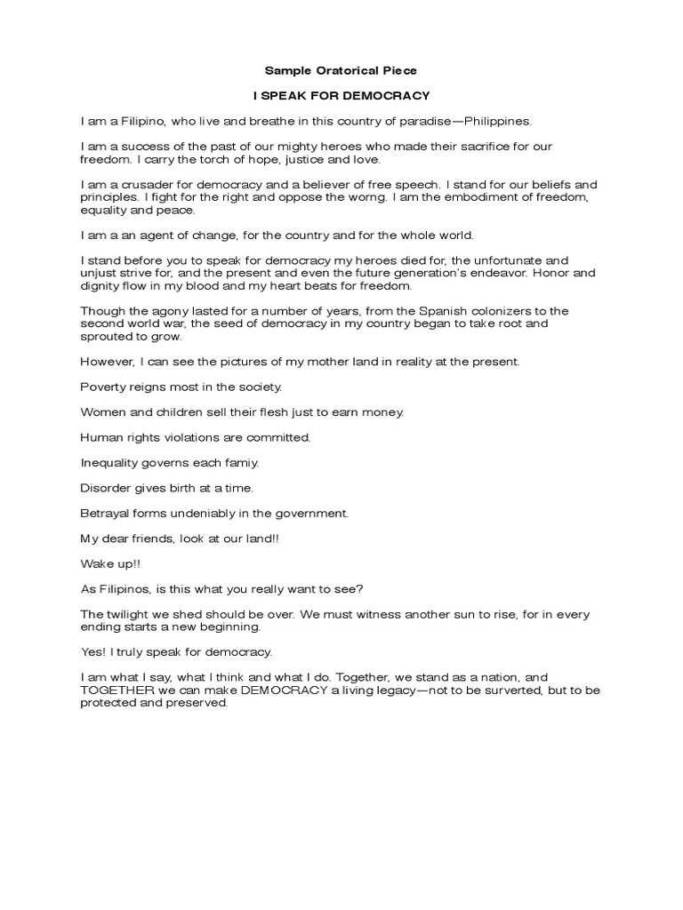Oratorical Piece | PDF