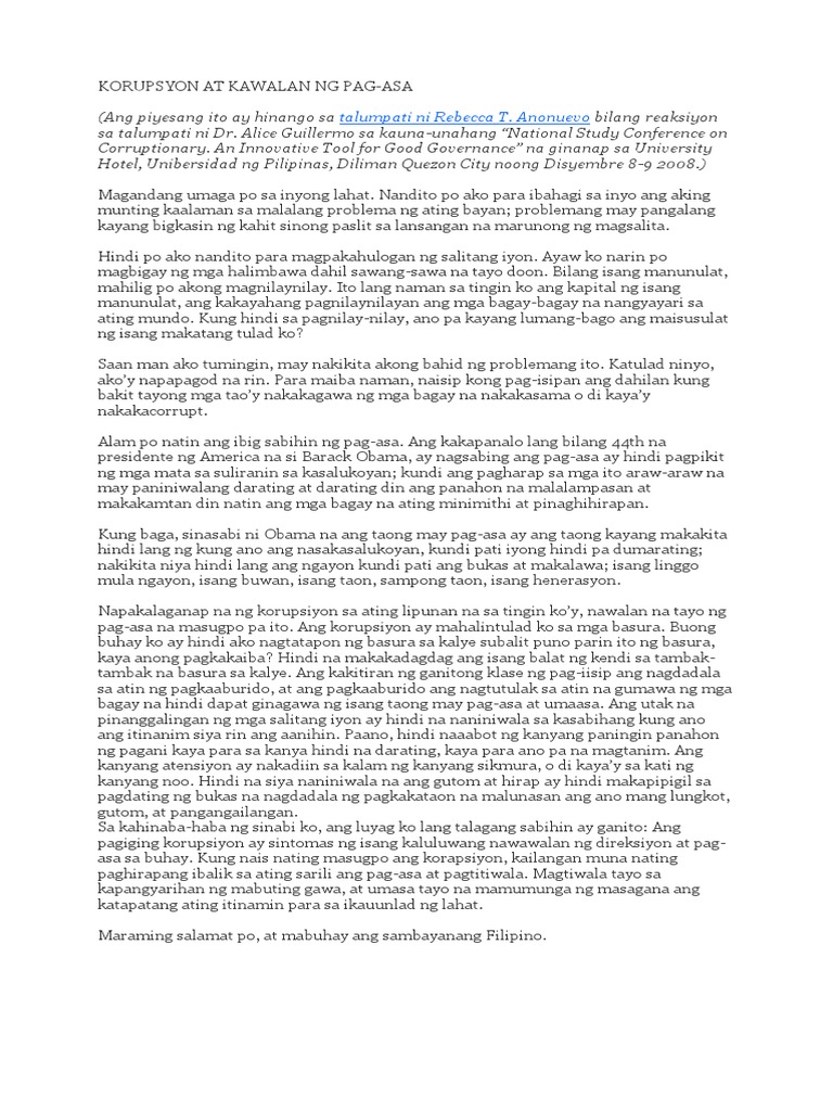 Oratorical Piece in Filipino | PDF