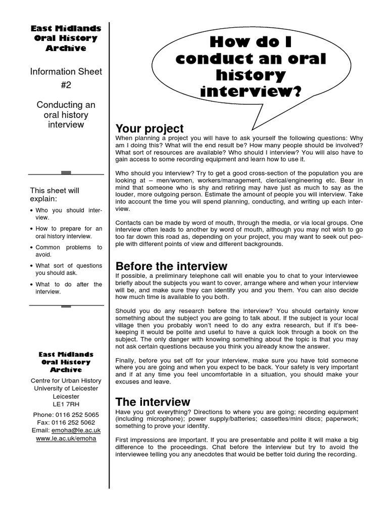 Howdoi Conduct An Oral History Interview?: Your Project | PDF | Oral ...