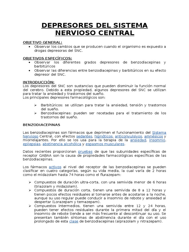 Depresores Del Sistema Nervioso Central | PDF | Benzodiazepinas ...