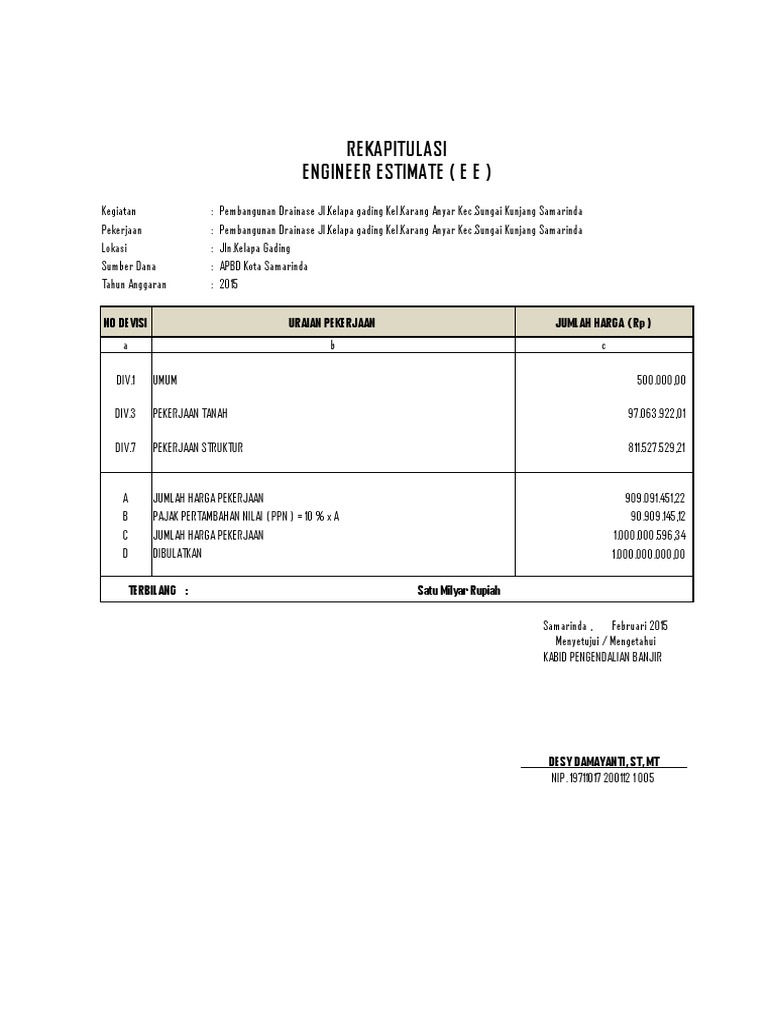 Contoh Engineer Estimate Pekerjaan Sipil | PDF