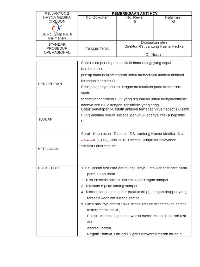 Sop Pemeriksaan Anti HCV | PDF | Pengembangan Diri
