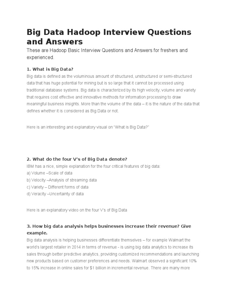 Big Data Hadoop Interview Questions and Answers | PDF | Apache Hadoop | Map Reduce