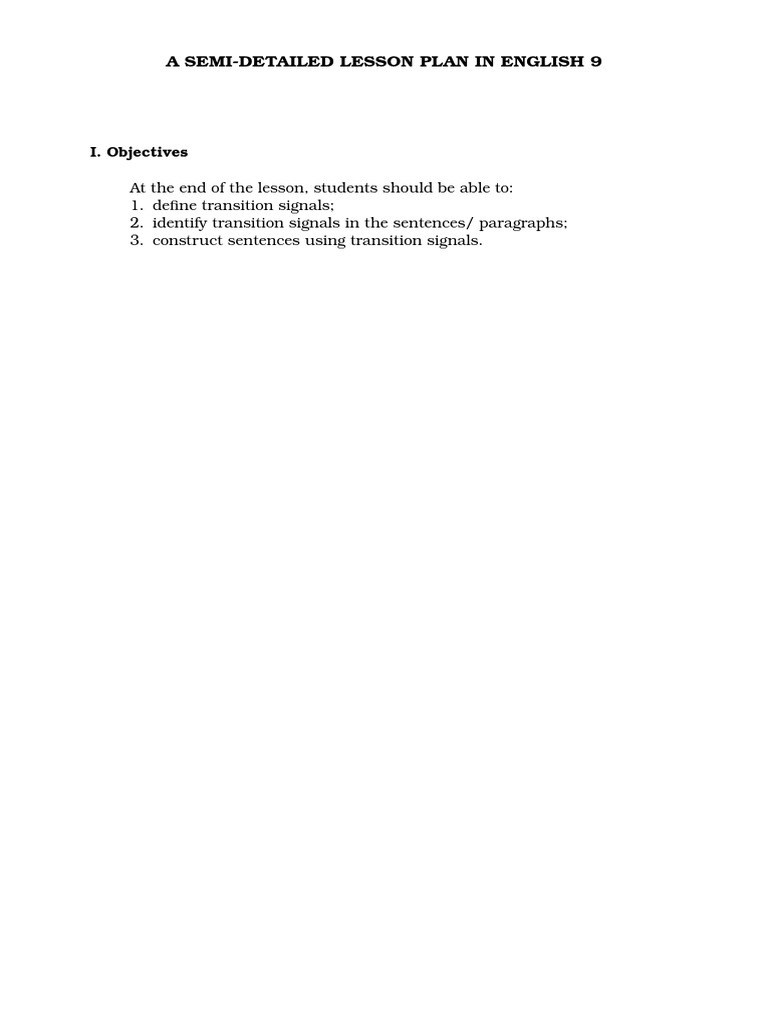 Lesson Plan (Transition Signal) | PDF