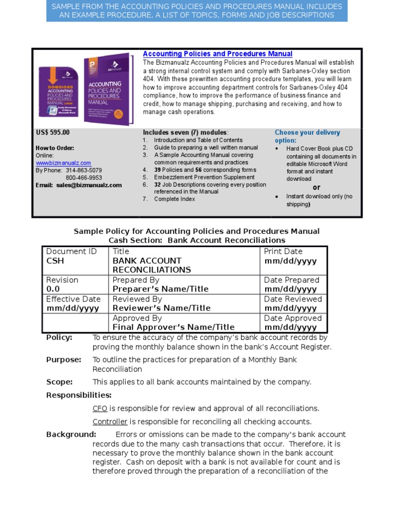 Bizmanualz Accounting Policies and Procedures Sample | PDF | Debits And Credits | Credit Card