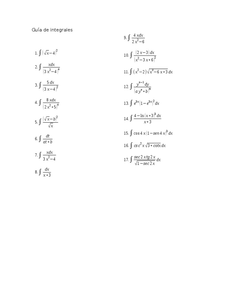 Guía de Integrales 2 | PDF