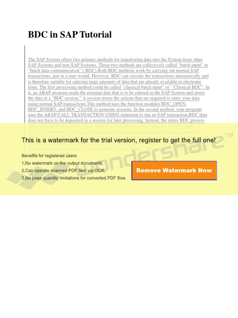 BDC in SAP Tutorial | PDF