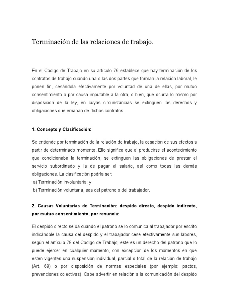 Causas de Terminación Laboral | PDF | Derecho laboral | Instituciones ...