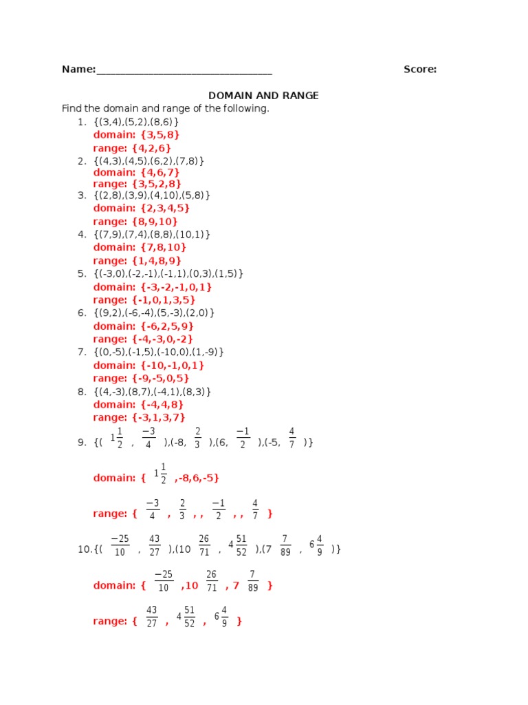 Domain and Range Answer | PDF