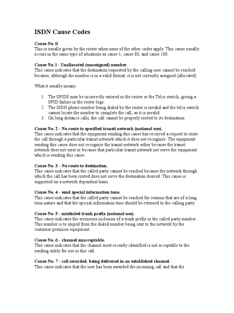 Cause Codes | Download Free PDF | Computer Network | Telephone Exchange