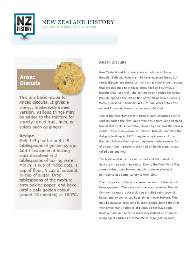 NZ History Anzac Biscuits | PDF
