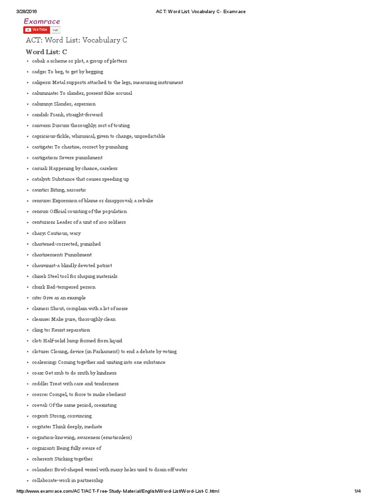 ACT Vocabulary Word List C | PDF