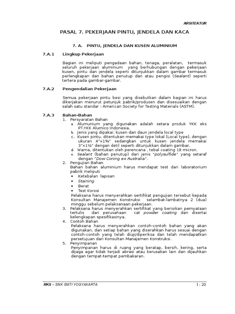 RKS - Ars - 07 Pintu, Jendela, Kaca | PDF | Teknologi & Rekayasa