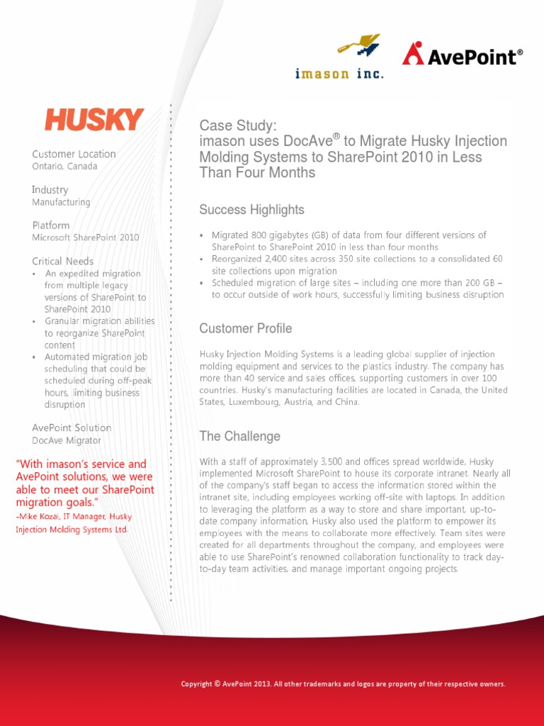 Case Study Husky Injection Molding Systems Pdf Share Point
