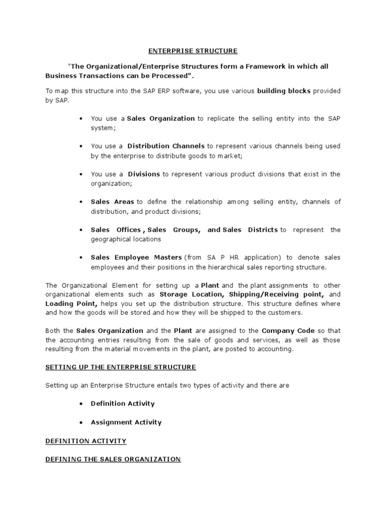 SAP SD Enterprise Structure | PDF | Sap Se | Sales