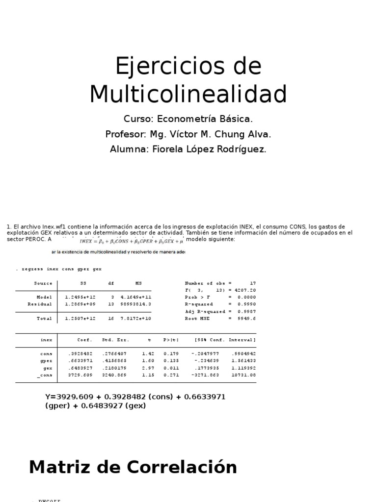 Ejercicios de Multicolinealidad | PDF | Multicolinealidad | Metodologia Economica