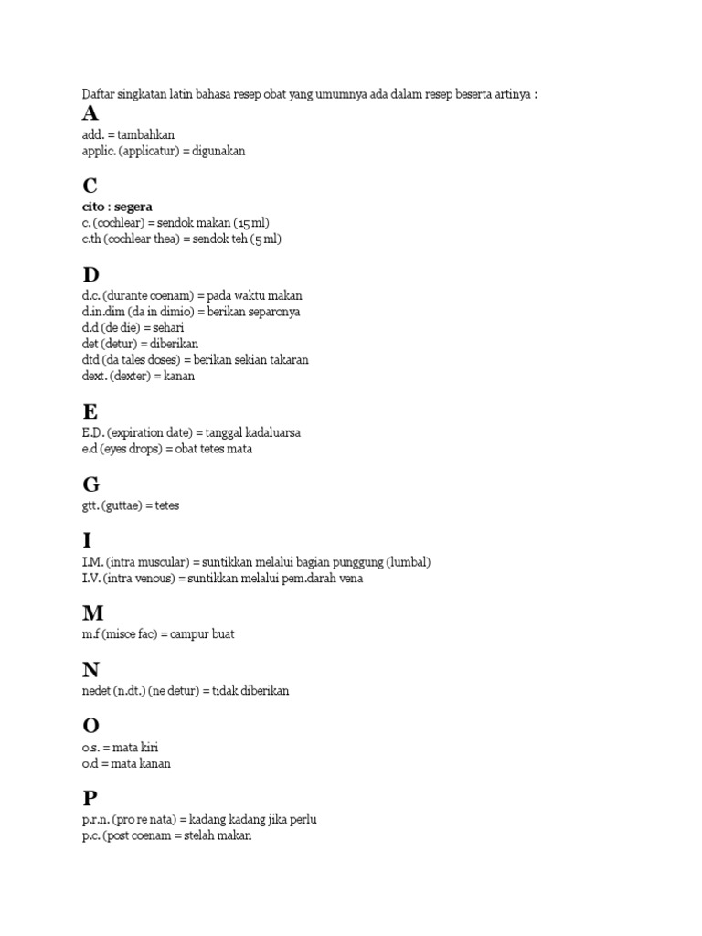Daftar Singkatan Latin Bahasa Resep Obat Yang Umumnya Ada Dalam Resep ...