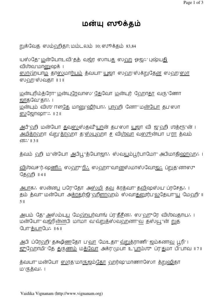 Manyu Suktam in Tamil PDF | PDF