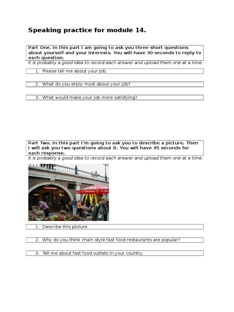 Speaking Practice For Module 14 | PDF