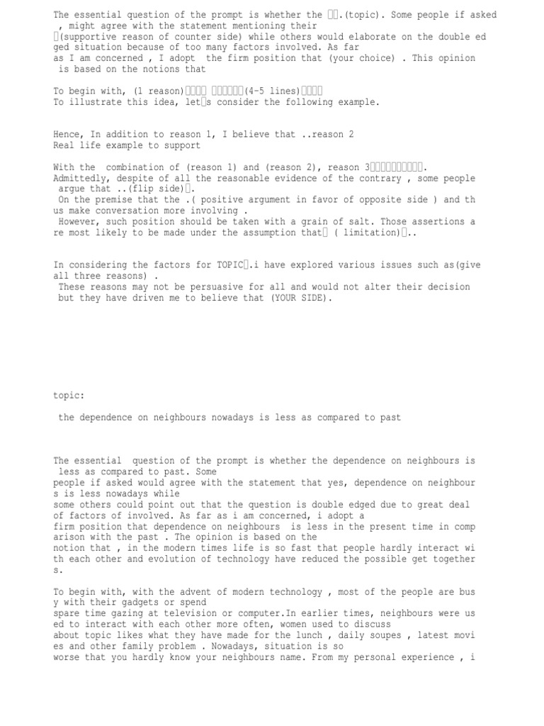 Independent Writing Template and Sample Essays | PDF | Educational ...