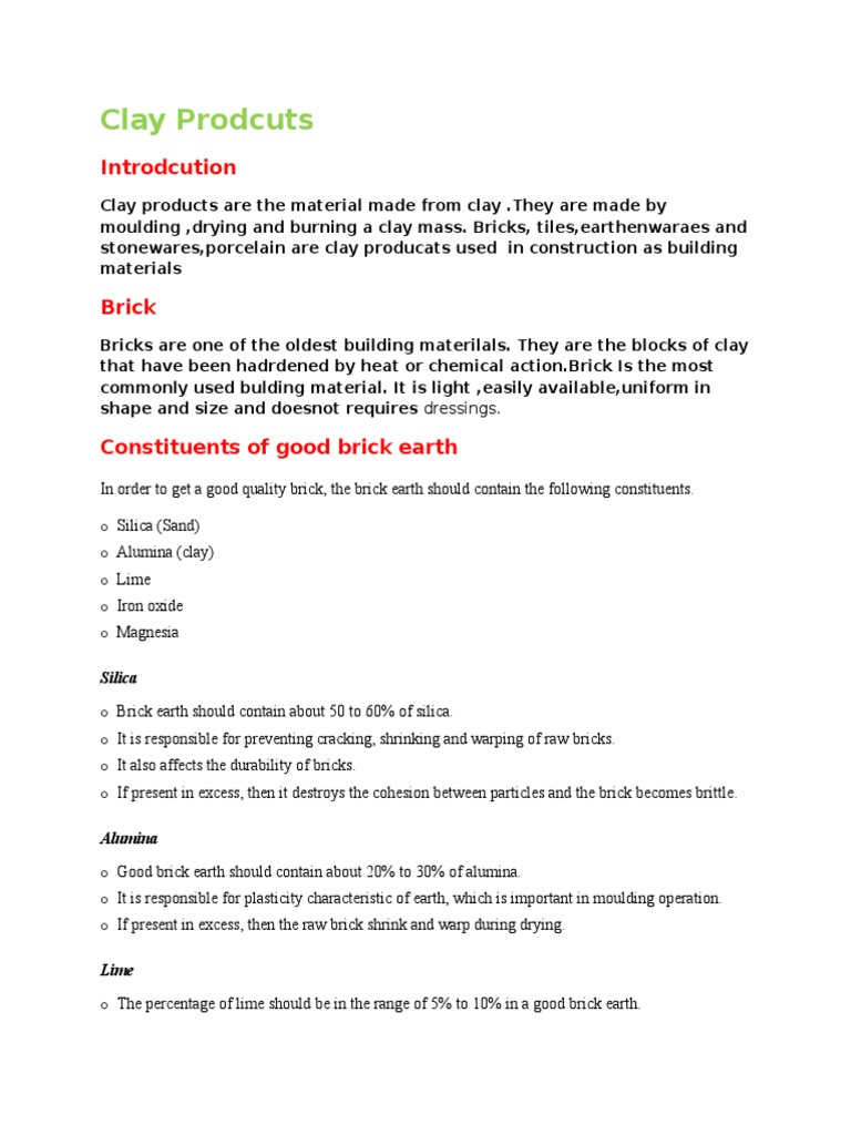 Civil Engineering Material Lecture Notes | PDF | Lime (Material) | Brick