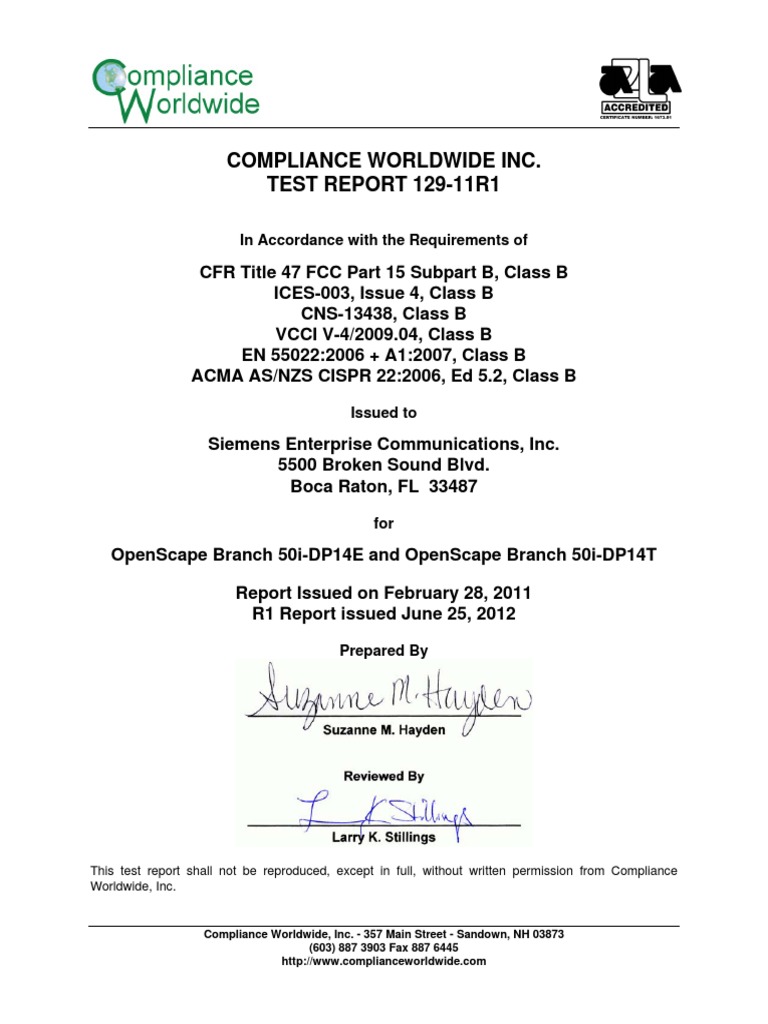 Emc Test Report - Osb 50i Dp14e Dp14t - FCC Part 15 Ices-003 En55022 ...