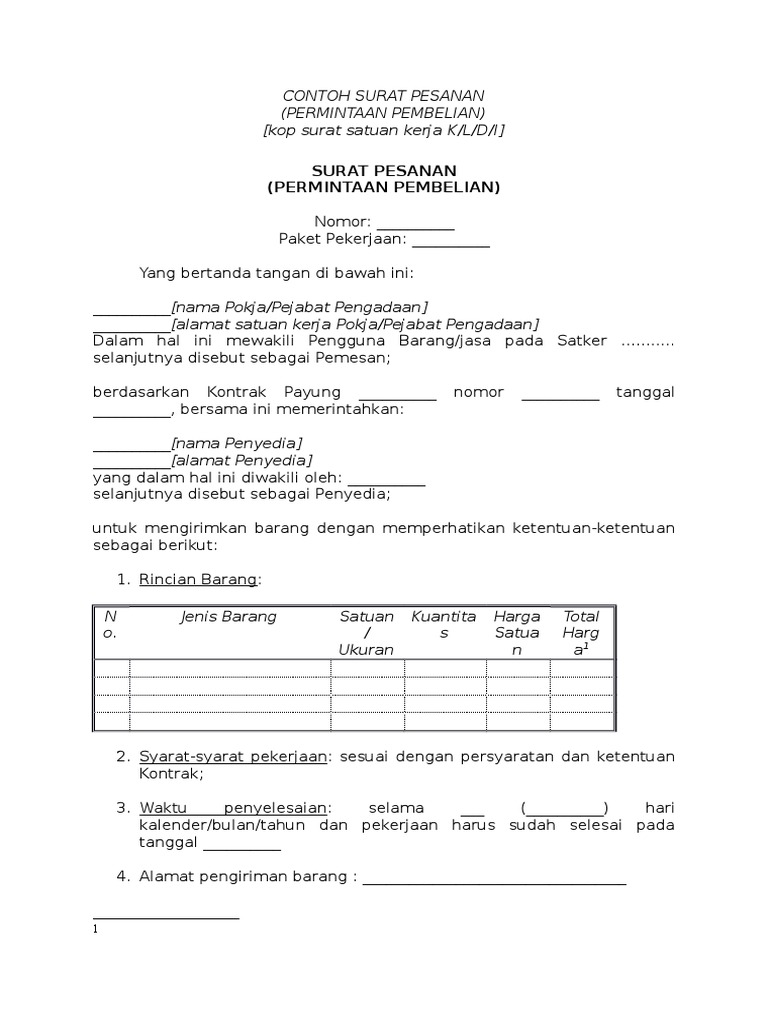 Contoh Surat - Pesanan (Hasil Download) LKPP | PDF | Bisnis ...