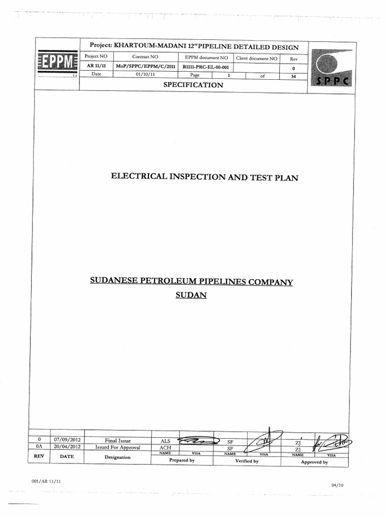 R1111-Prc-El-00-001 Electrical Inspectio and Test Plan PDF | PDF ...