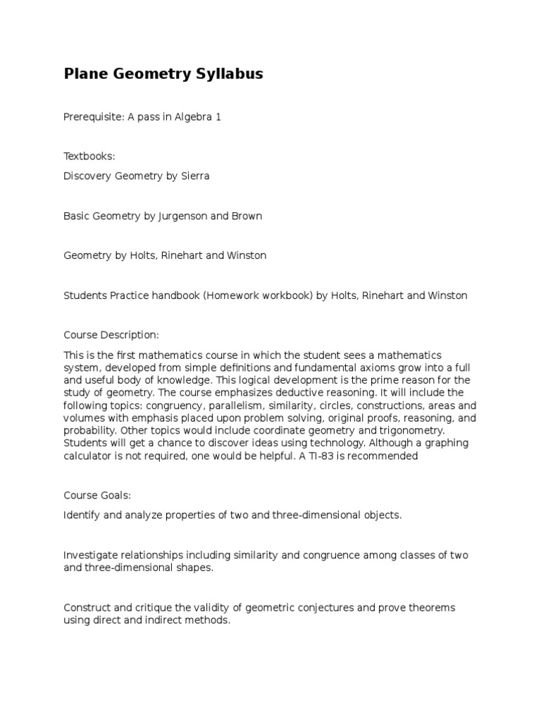Plane Geometry Syllabus | PDF