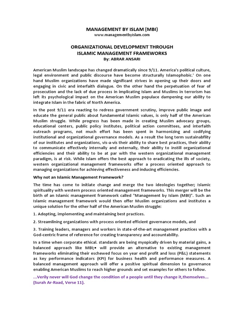 Islamic Management Framework MBI | PDF | Career & Growth | Self-Improvement