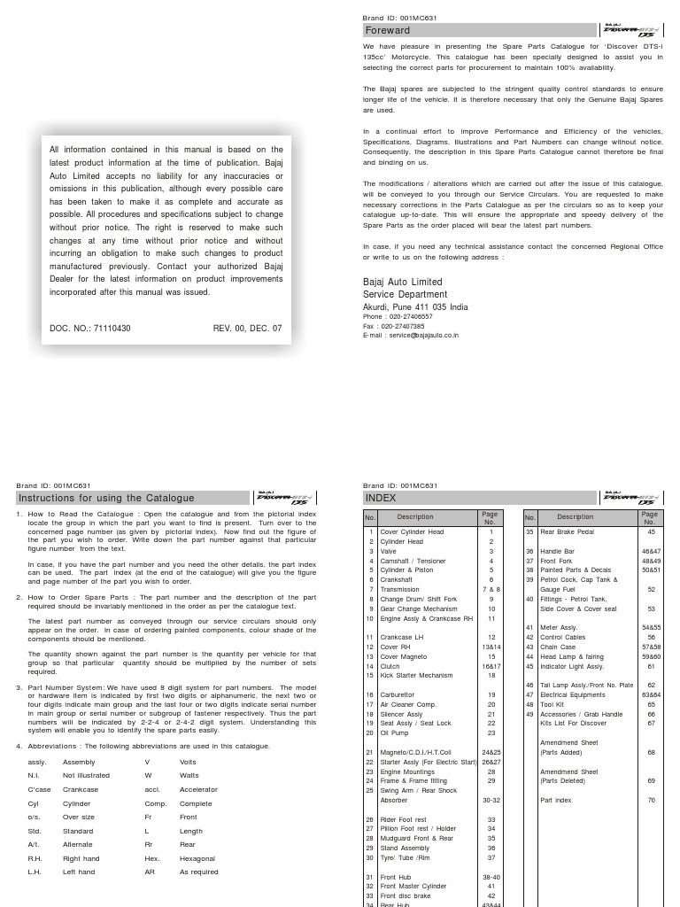 Discover 135 Part Catalogue | PDF | Clutch | Transmission (Mechanics)