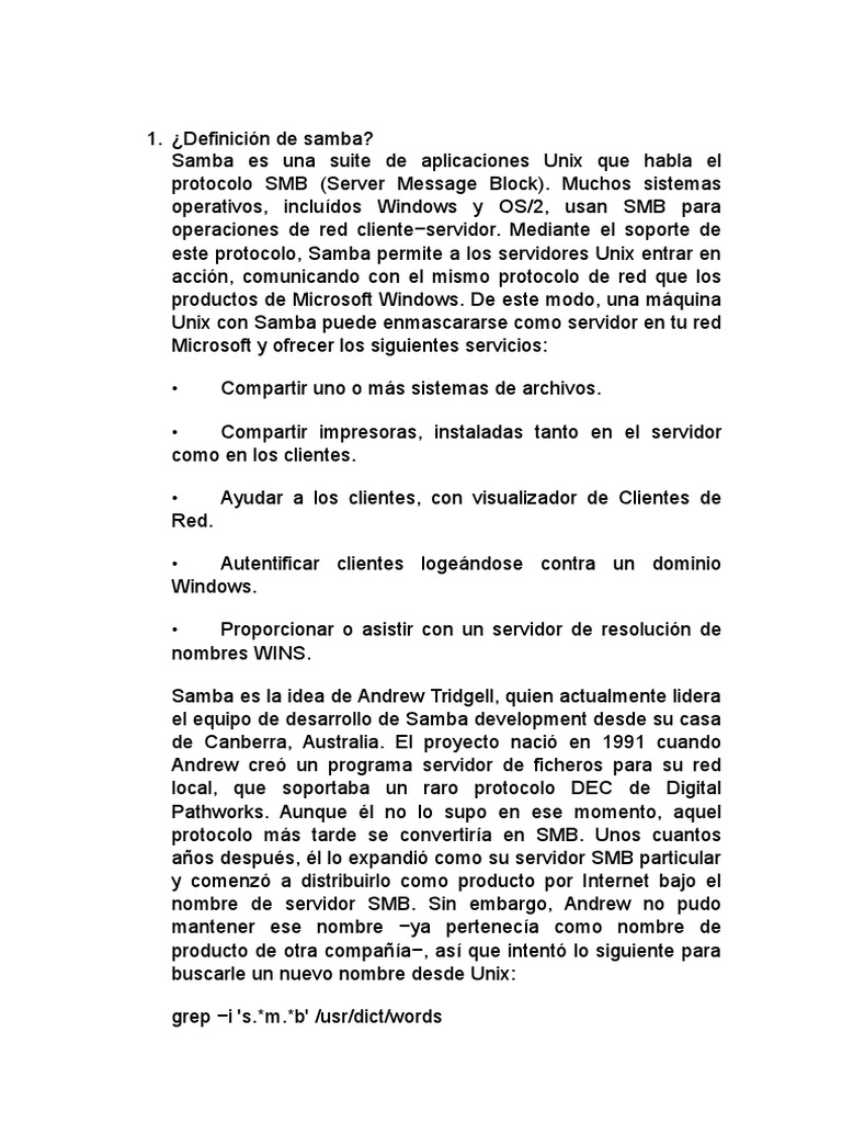 Definición de Samba | PDF | Servidor (Computación) | Microsoft Windows