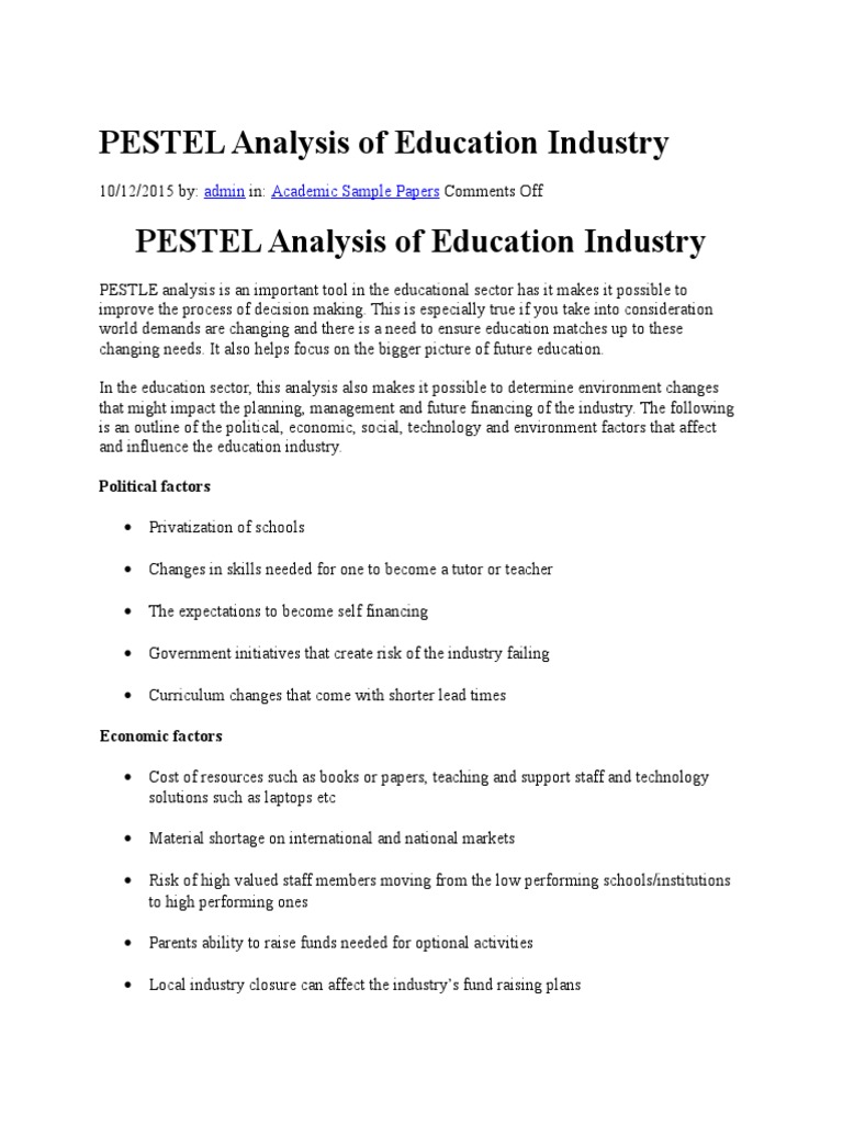 Pestle Analysis of Education System | PDF | Industries | Risk