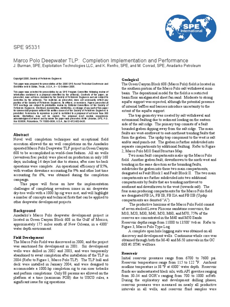 Marco Polo Deepwater TLP Completion Implementation and Performance ...
