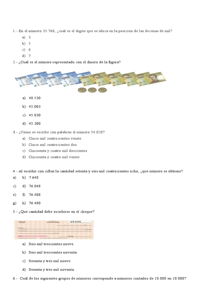 Prueba Matematicas 4 numeracion
