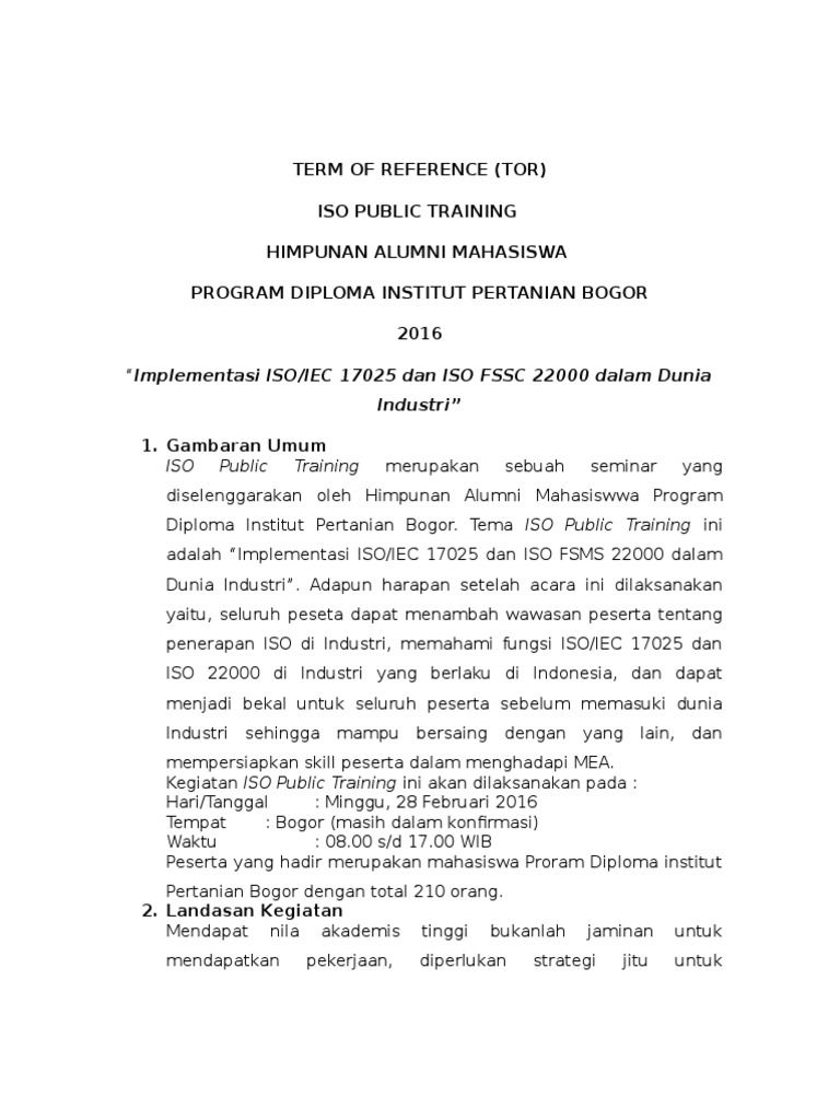 Contoh TOR | PDF | Seni | Teknologi & Rekayasa