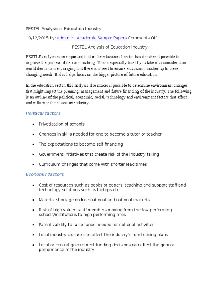 PESTEL Analysis of Education Sector | PDF | Risk | Industries