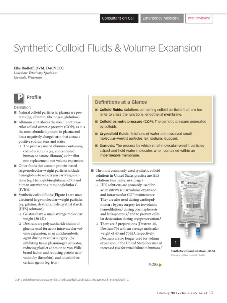 Synthetic Colloid Fluids & Volume Expansion | PDF | Shock (Circulatory ...