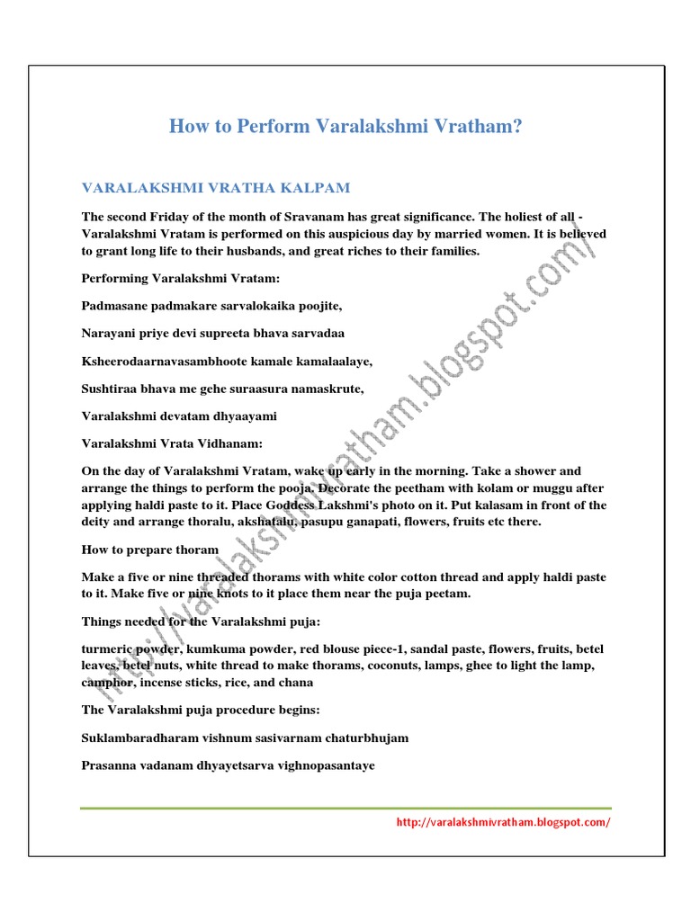 Varalakshmi Vratham Pooja Guide | PDF | Hindu Worship | Hindu Behaviour ...