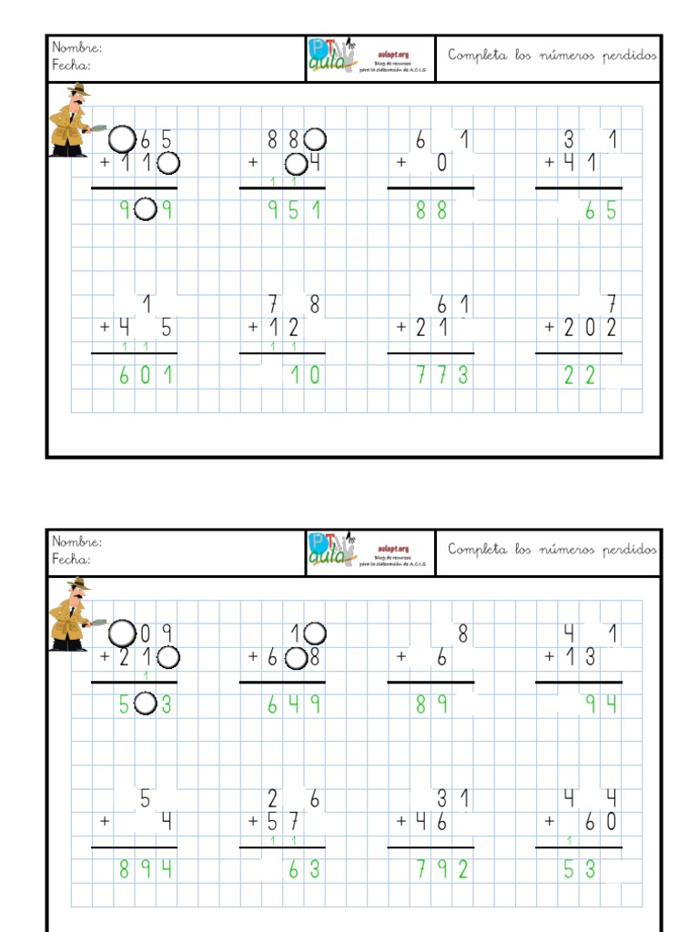 Completa Los Números Que Faltan en Las Sumas | PDF