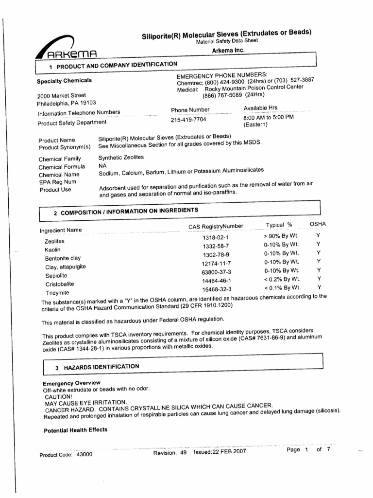 Siliporite Molecular Sieves | PDF