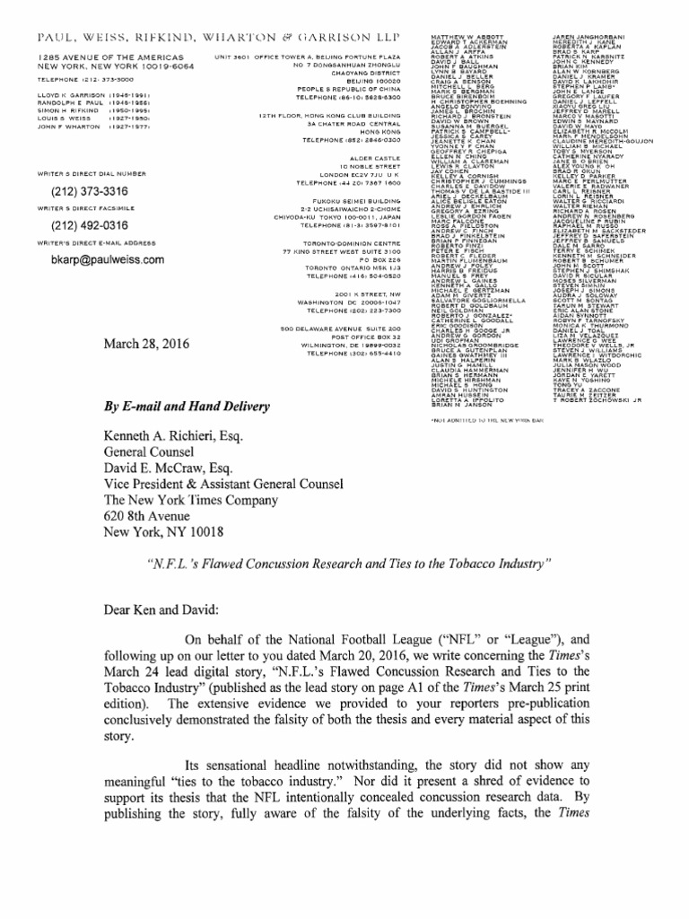 NFL Letter | Download Free PDF | The Times | Defamation