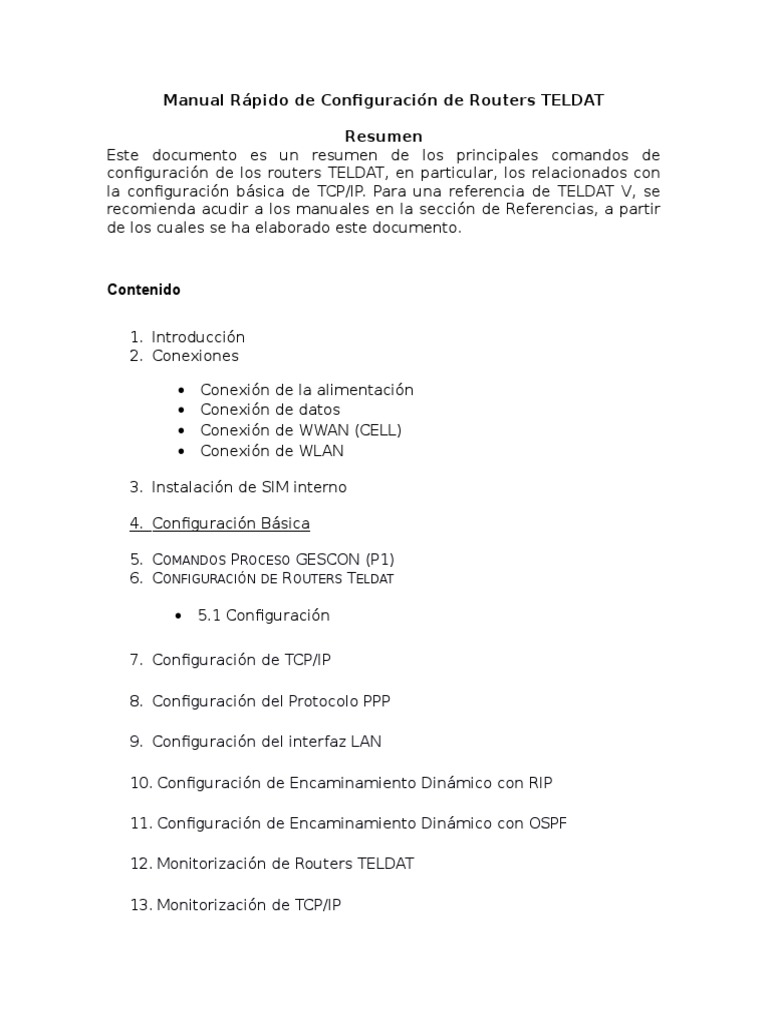 Manual de Configuración de Routers TELDAT | PDF | Enrutador (Computación) | Dirección IP