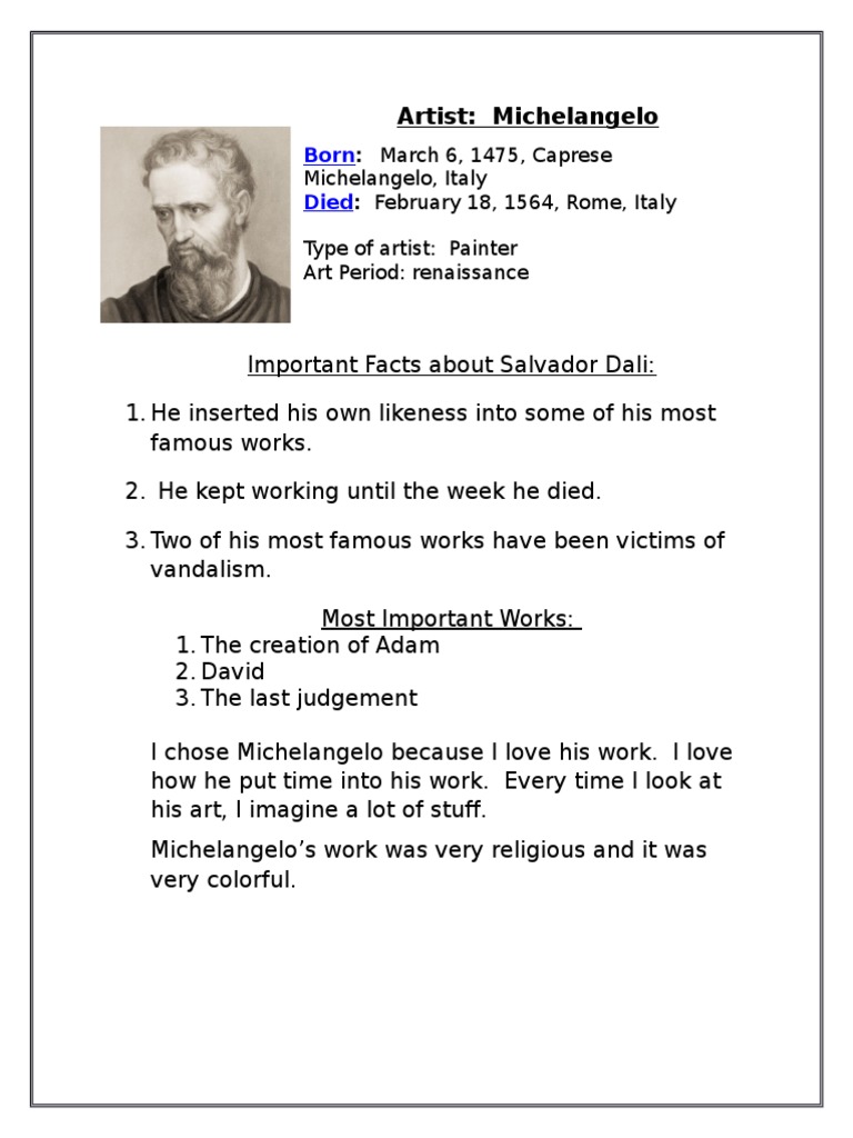 Michelangelo: Birth and Key Facts | PDF | Art | Poetry
