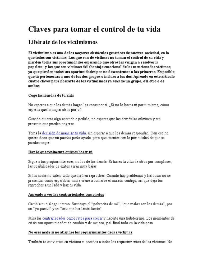 Claves para Tomar El Control de Tu Vida | PDF | Autoestima | Felicidad