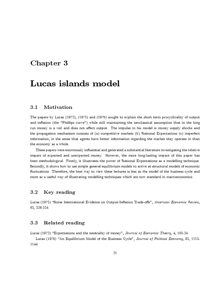 Lucas Islands Model Explained | PDF | Rational Expectations | Business ...
