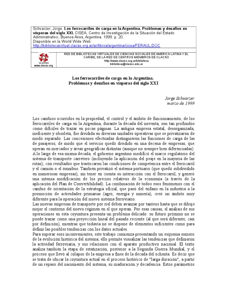 Schvarzer FFCC | PDF | Transporte ferroviario | Buenos Aires